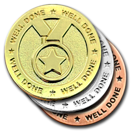 Well Done Medal Badge by School Badges UK